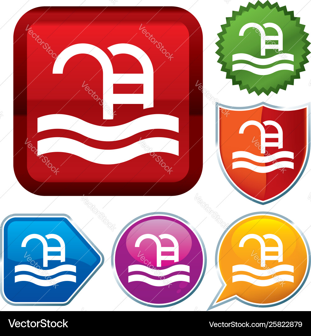 Set shiny icon series on buttons swim Royalty Free Vector