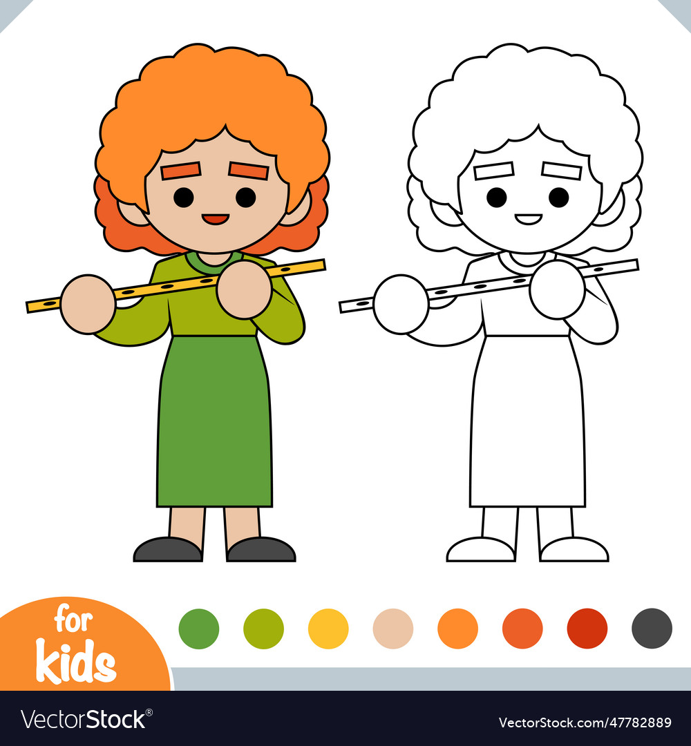 Coloring book musician woman and flute Royalty Free Vector Coloring book musician woman and flute Royalty Free Vector