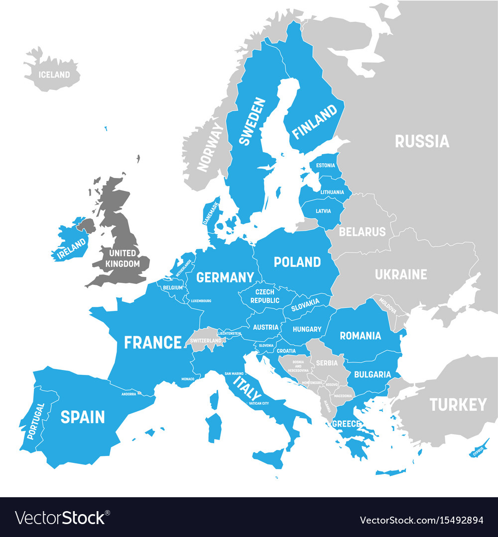 Map europe with blue highlighted eu member Vector Image Map europe with blue highlighted eu member Vector Image