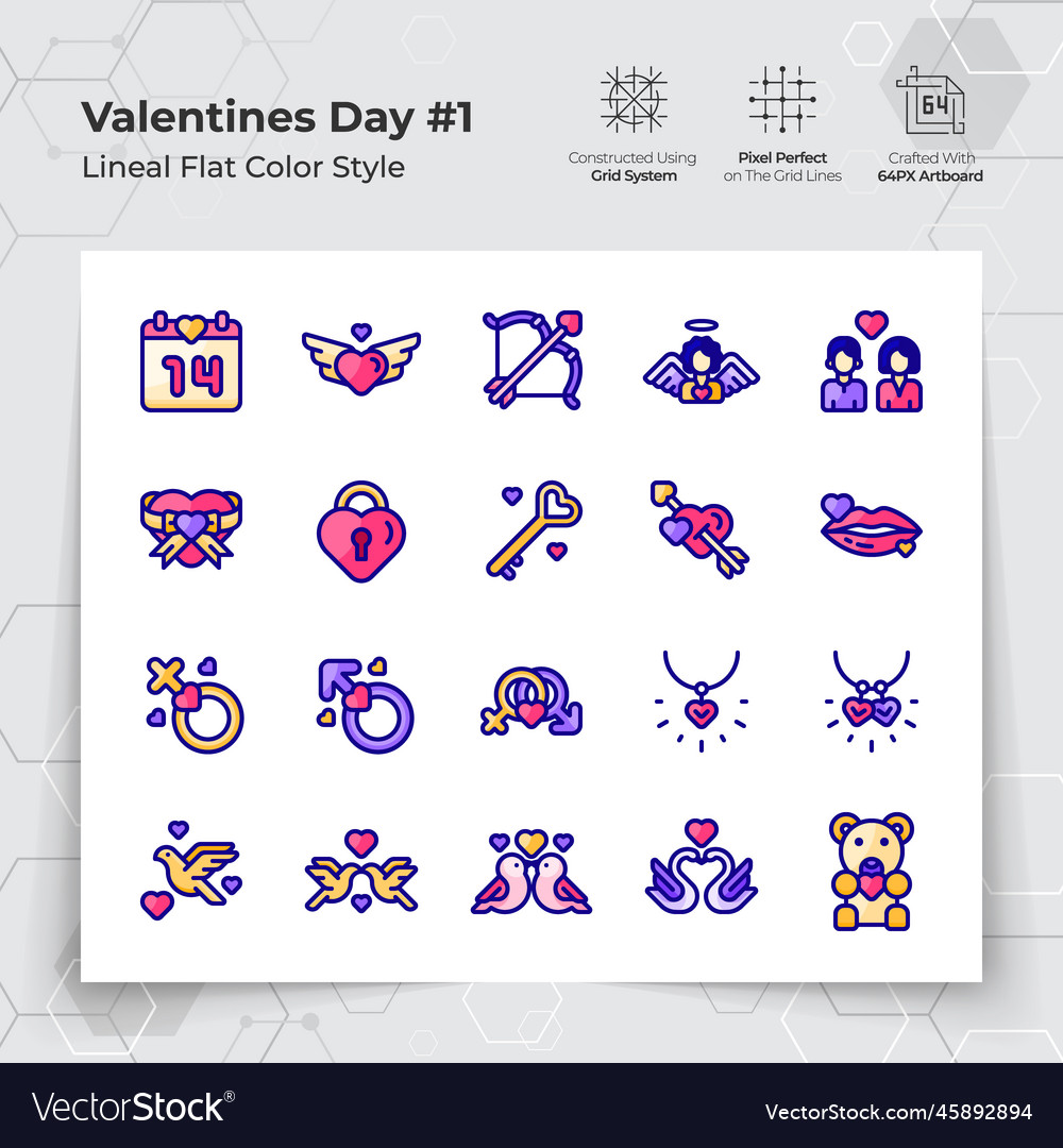 Valentines day icon set in line flat color style Vector Image