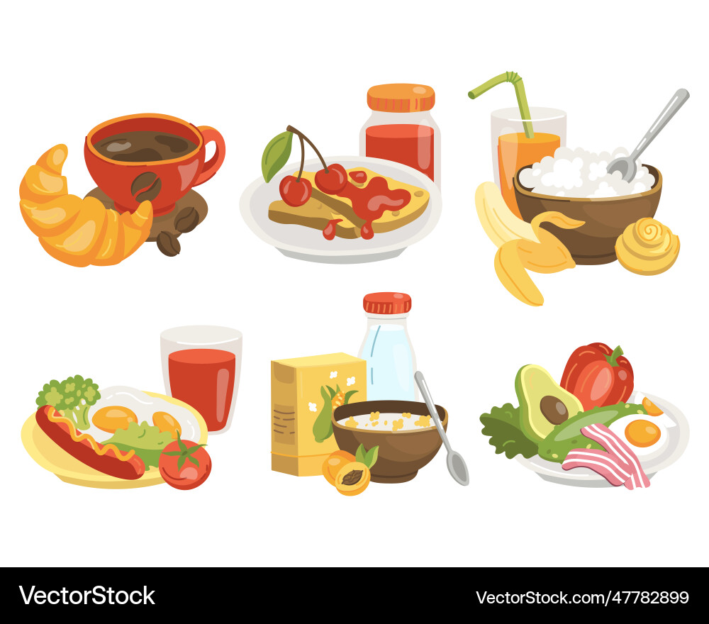 Breakfast set flat Royalty Free Vector Image - VectorStock