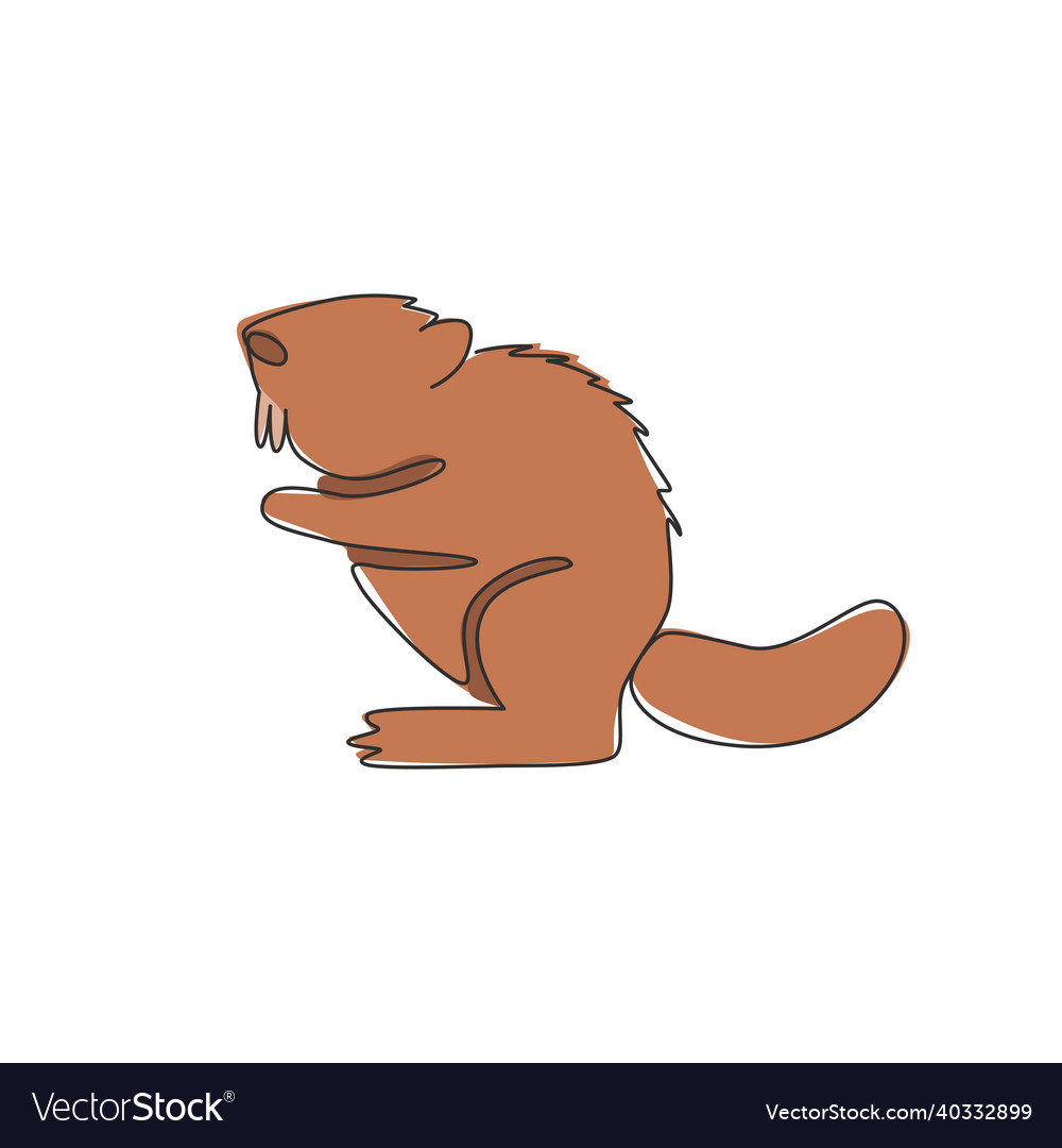 One continuous line drawing of cute standing Vector Image