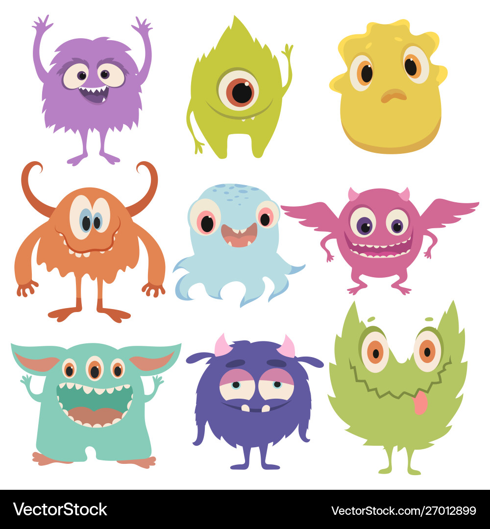 Set cartoon monsters collection happy Royalty Free Vector