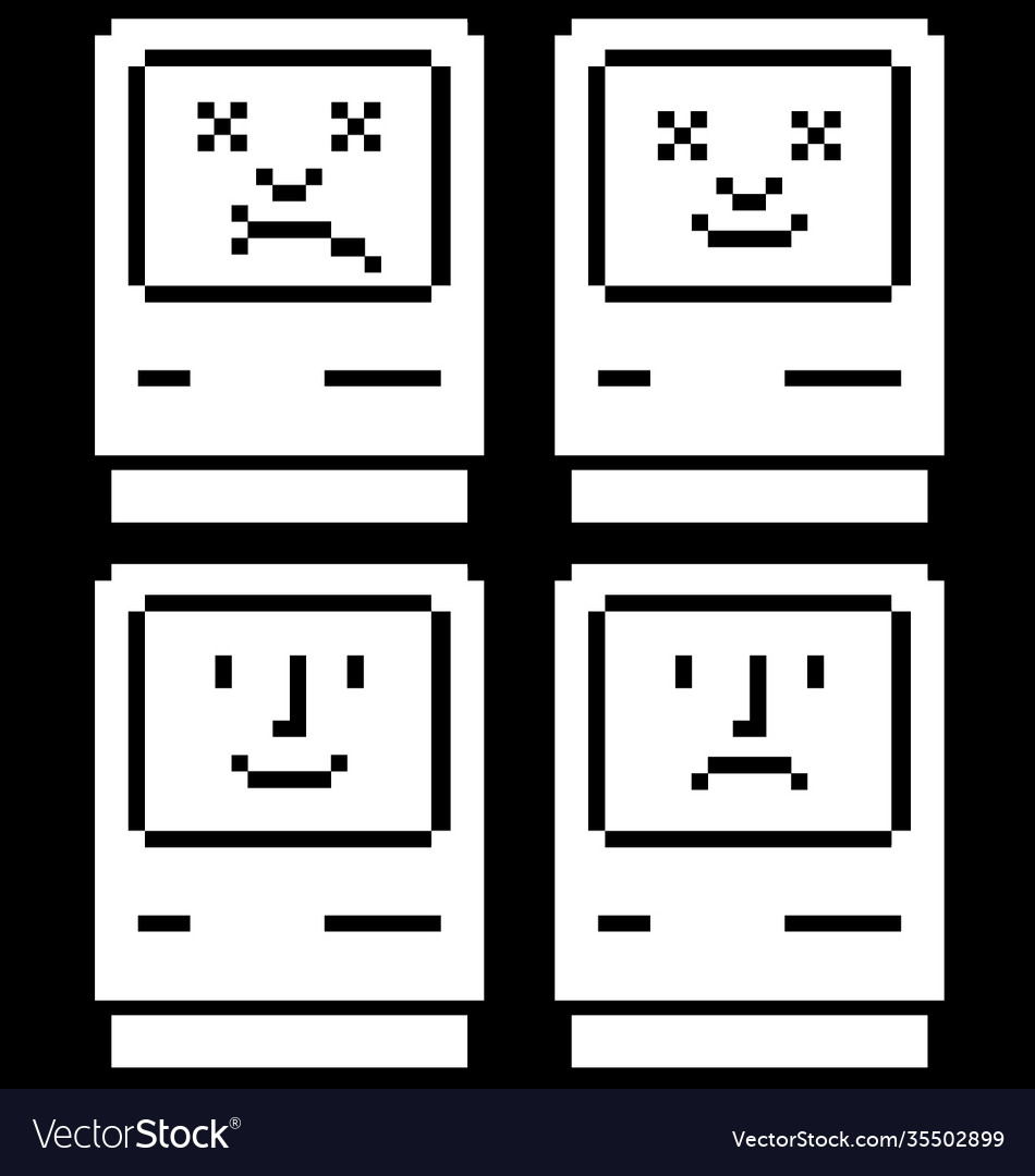 Set computers with stylized faces Royalty Free Vector Image