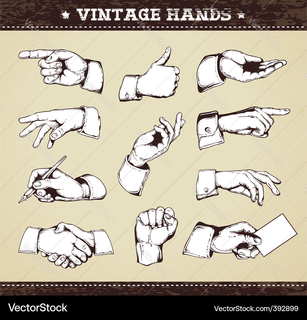 Set vintage hands Royalty Free Vector Image - VectorStock