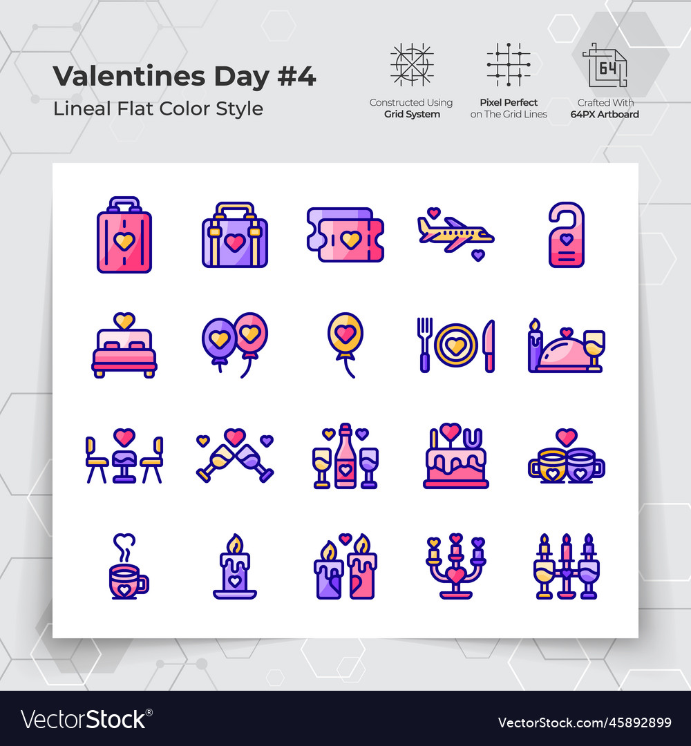 Valentines day icons set in line flat color style Vector Image