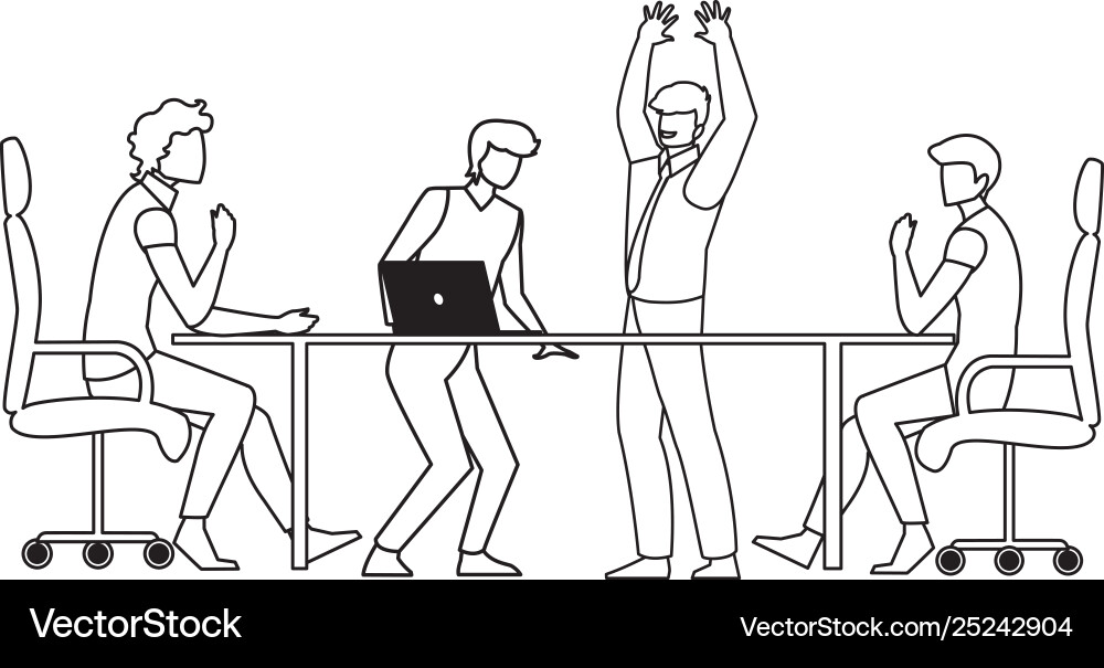 Group businessmen in office scene Royalty Free Vector Image