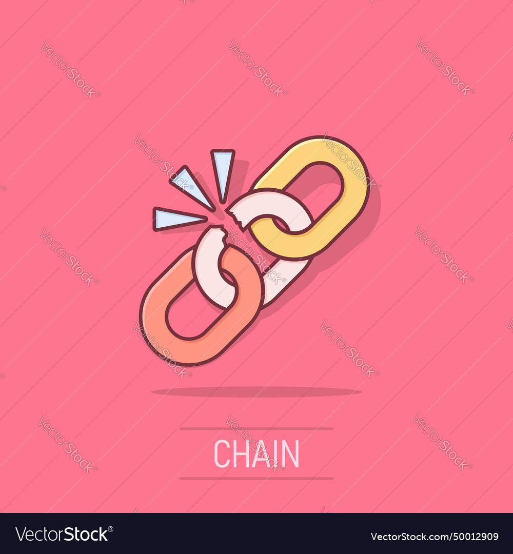Broken chain sign icon in comic style disconnect Vector Image Broken chain sign icon in comic style disconnect Vector Image