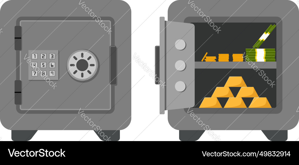 Closed and opened metal safe money Royalty Free Vector Image