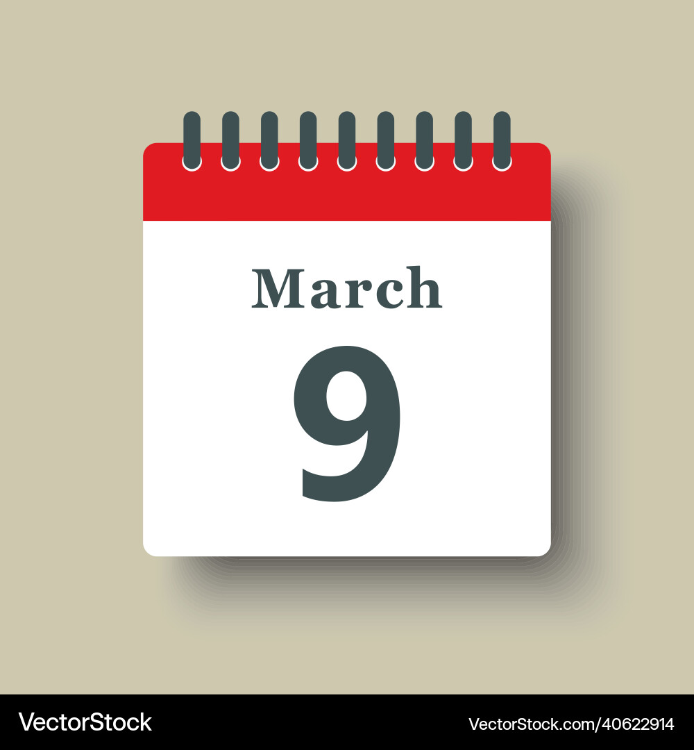 Icon day date 9 march template calendar page Vector Image