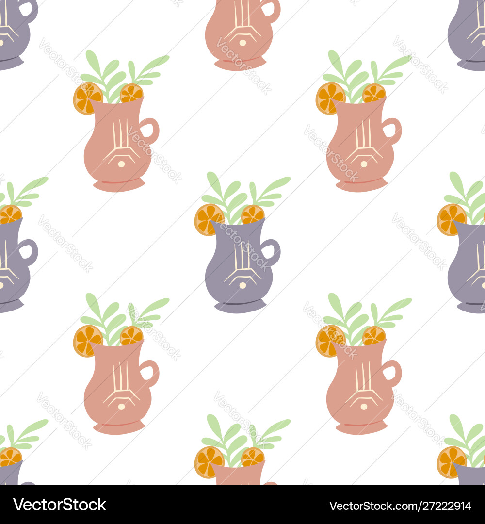 Seamless flat pattern with cups tea Royalty Free Vector