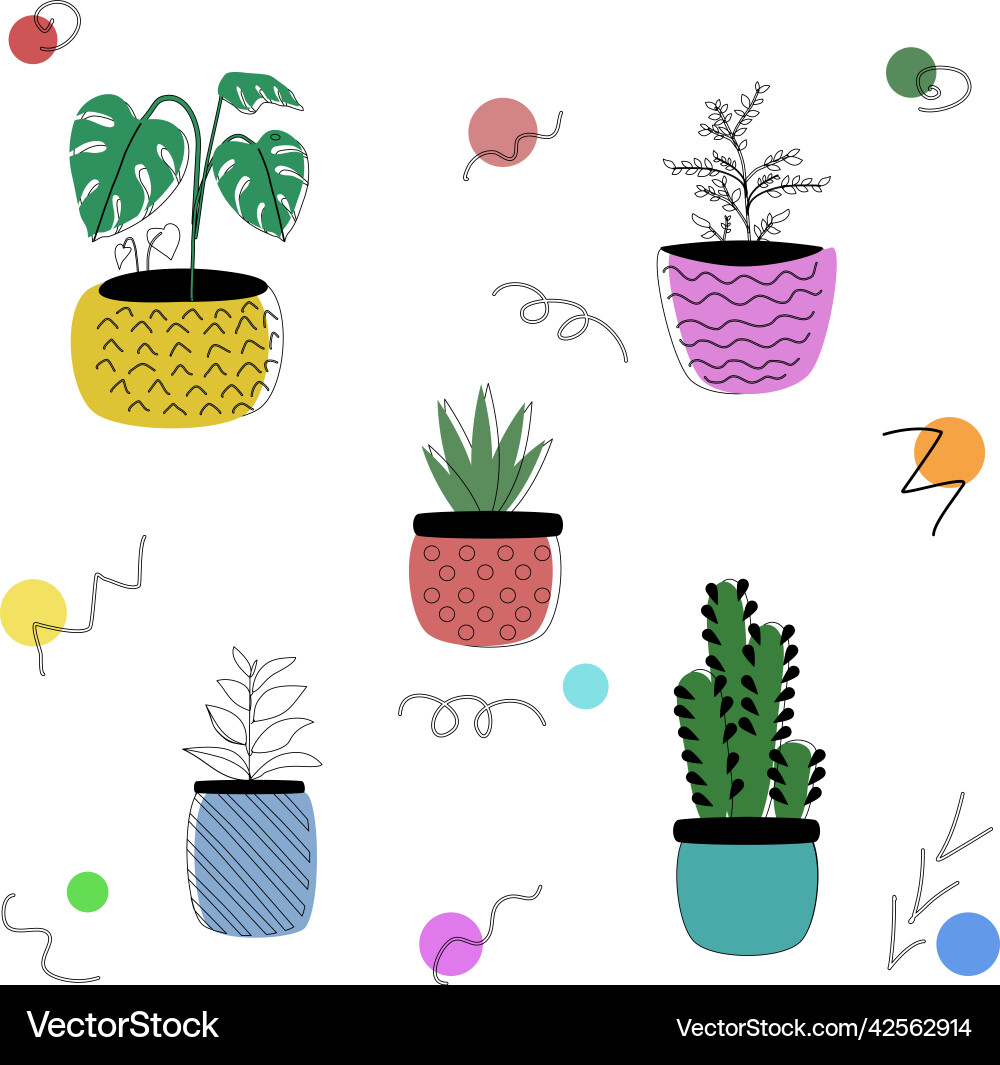 Set of different houseplants hand line drawing Vector Image