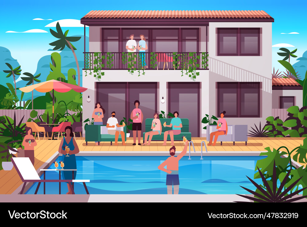People group having party in private villa Vector Image