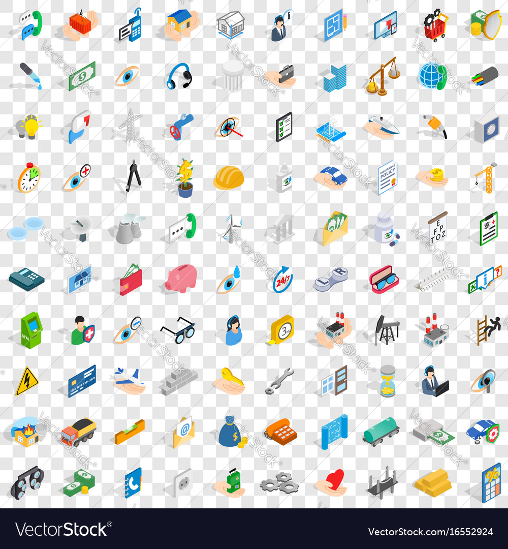 100 Quality Control Icons Set Isometric 3d Style Vector Image