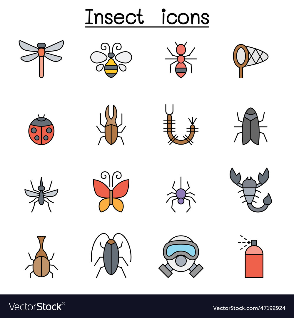 Insect and bug color line icon set Royalty Free Vector Image