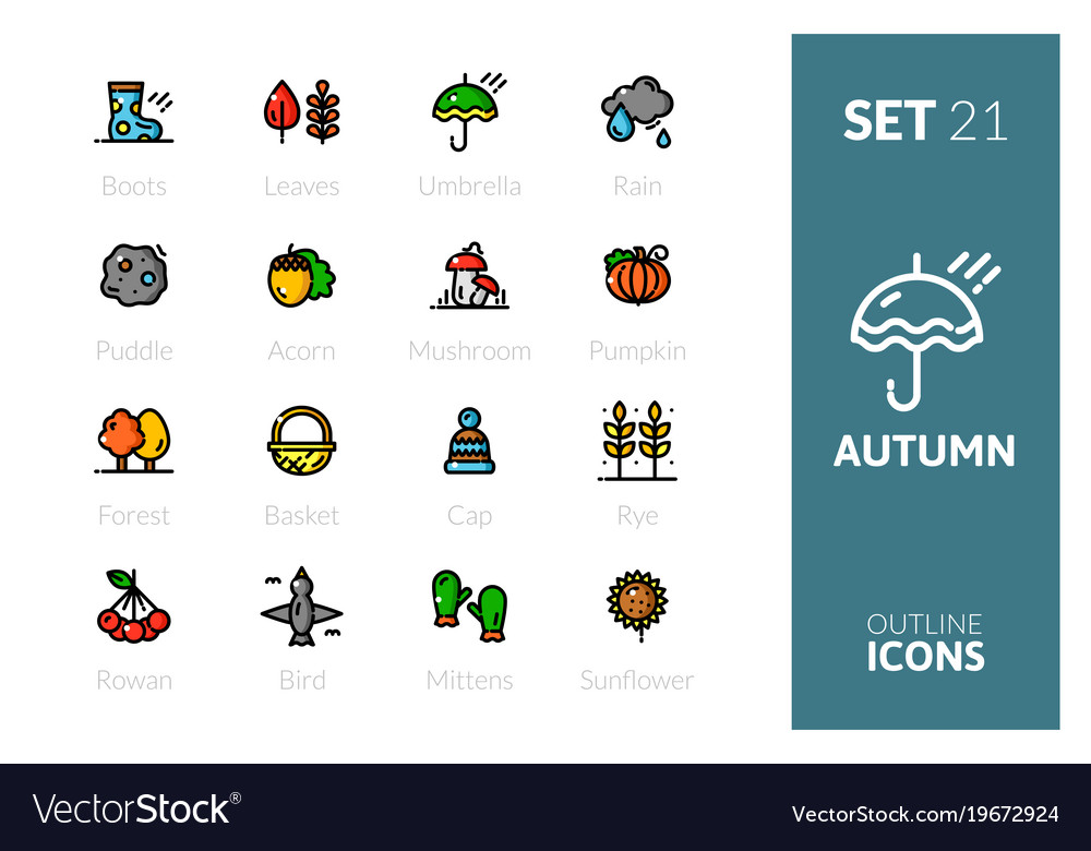 Outline color icons set in thin modern style Vector Image