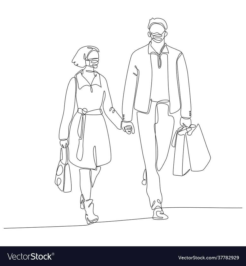 Continuous Line Drawing Man And Woman Wearing Vector Image