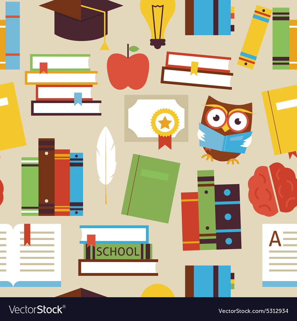 Flat seamless pattern education books Royalty Free Vector