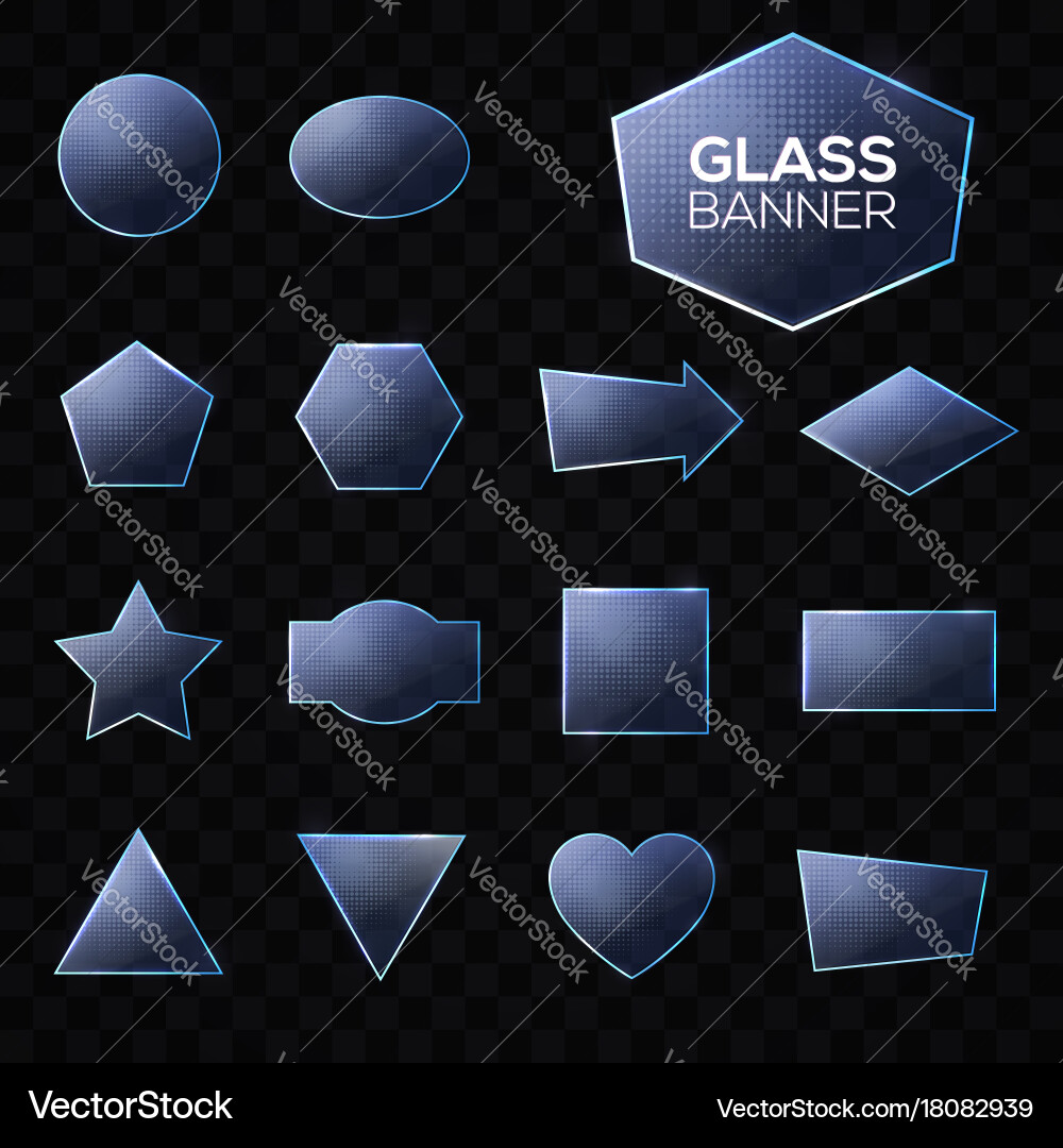 Blue glass plates set on transparent background Vector Image