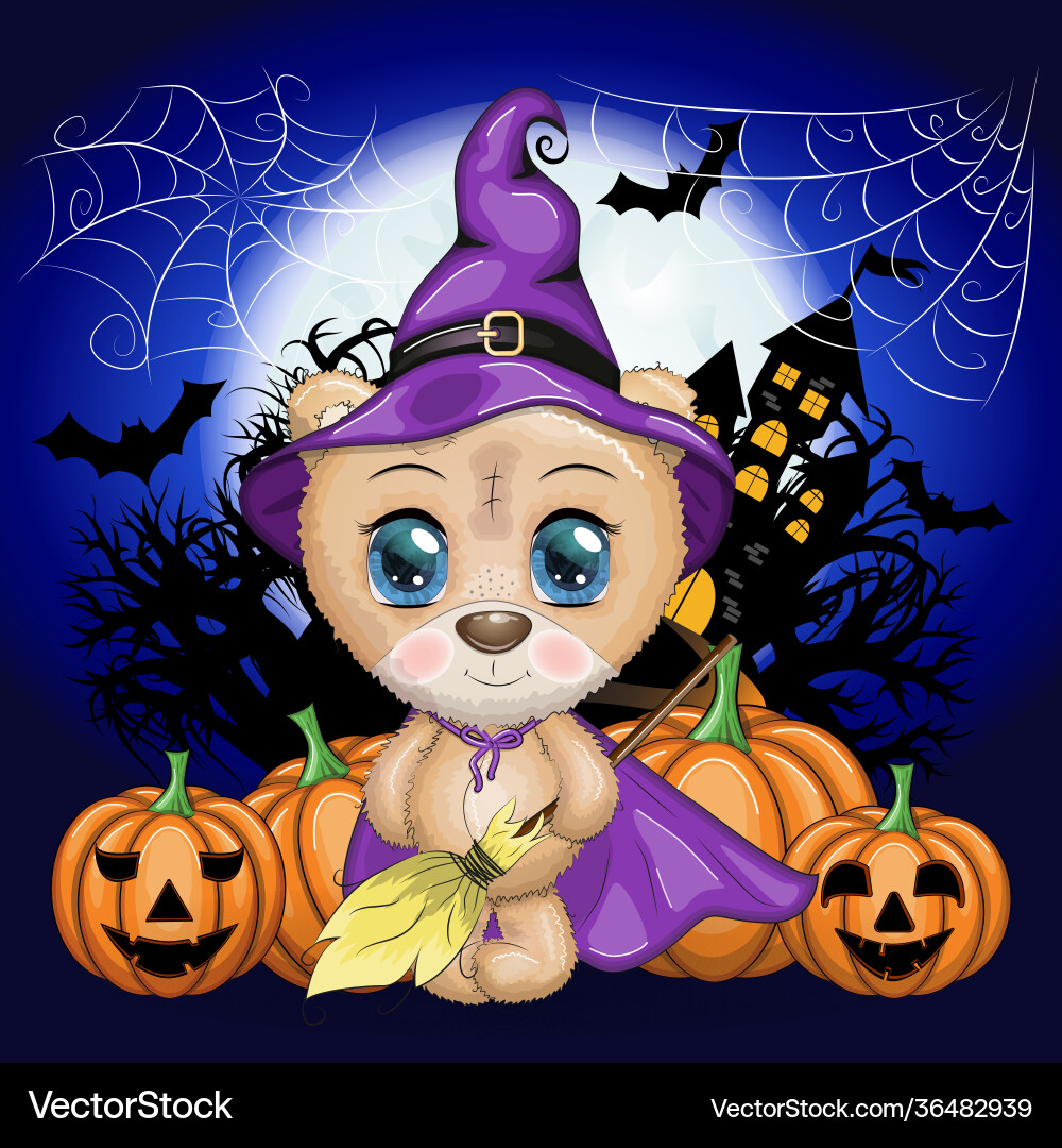 Cartoon bear with a potion and broom Royalty Free Vector