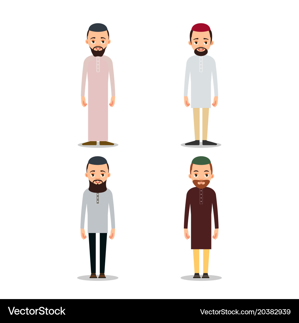 Set muslim man or arab stand Royalty Free Vector Image