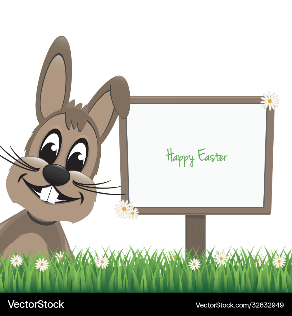 Happy bunny sign board daisy meadow isolated Vector Image