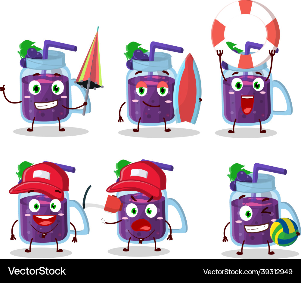 Happy face grapes smoothie cartoon character Vector Image