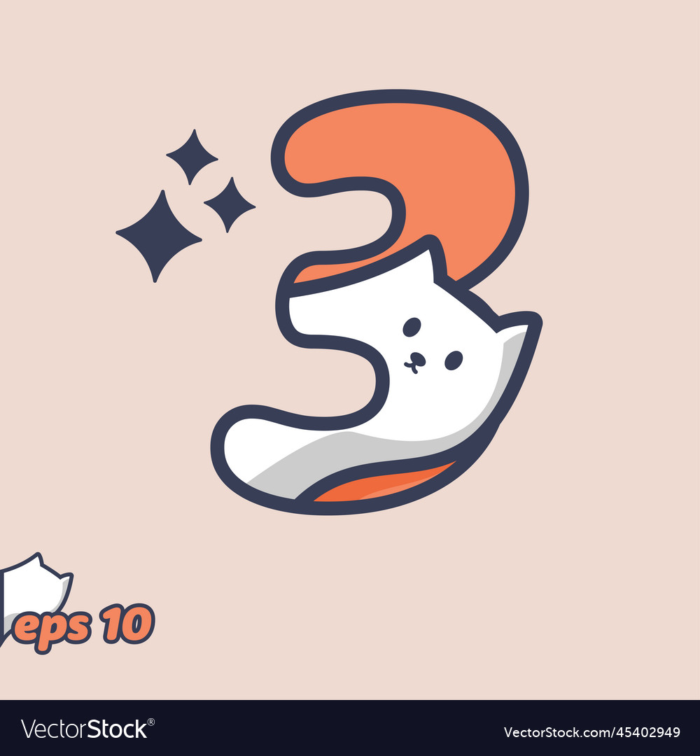 Peeking cat numeric 3 Royalty Free Vector Image