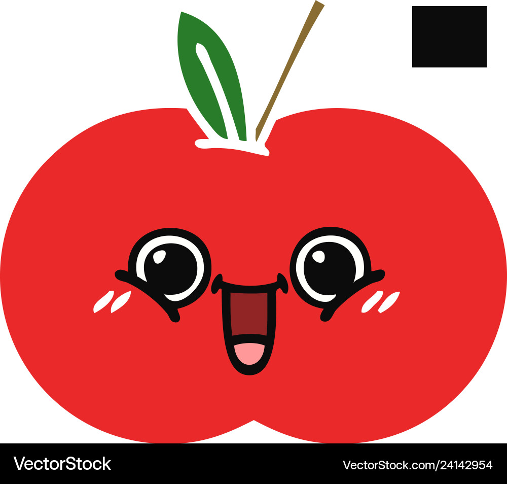 Flat color retro cartoon red apple Royalty Free Vector Image