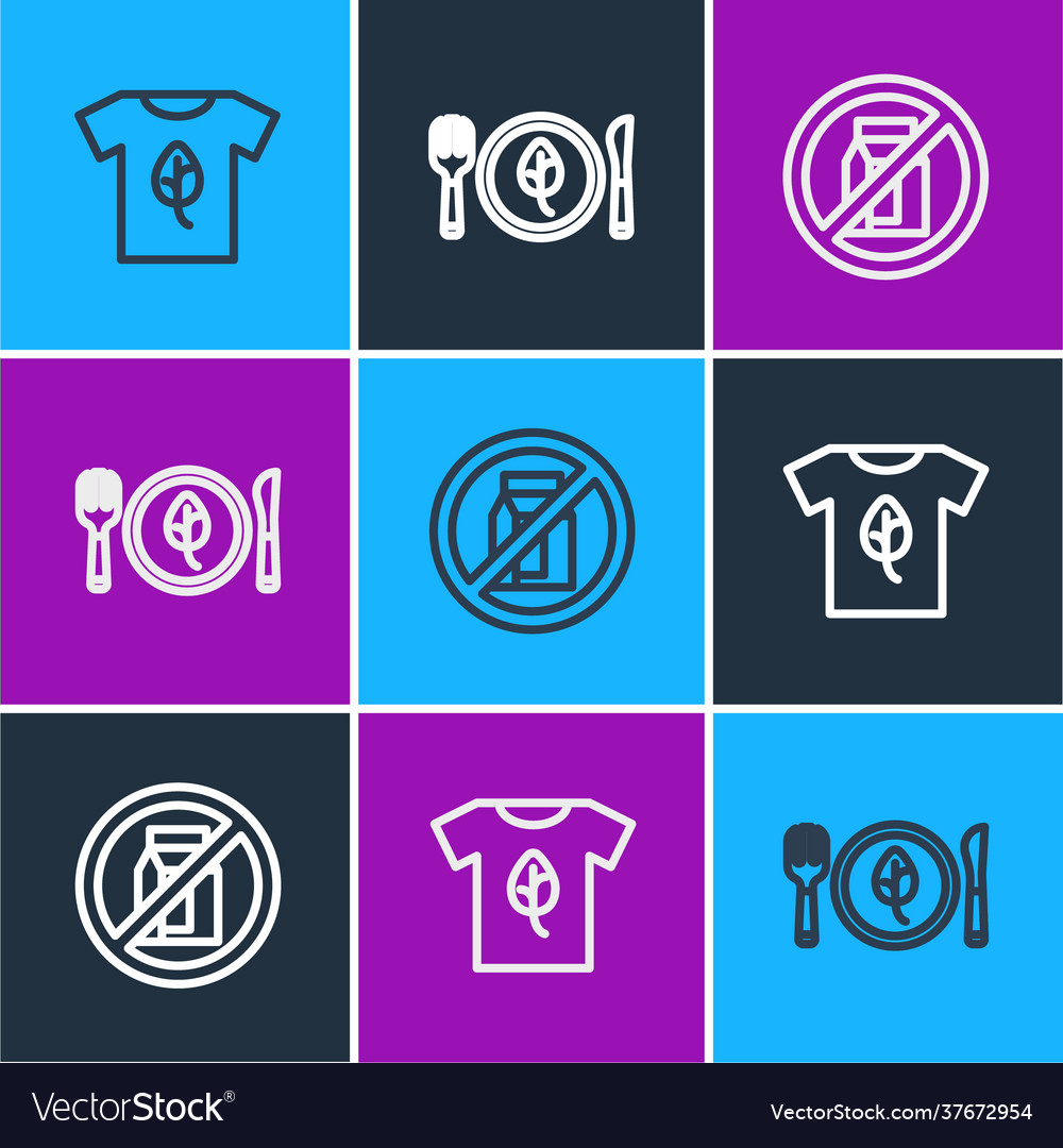 Set line vegan shirt no pack milk and food Vector Image Set line vegan shirt no pack milk and food Vector Image