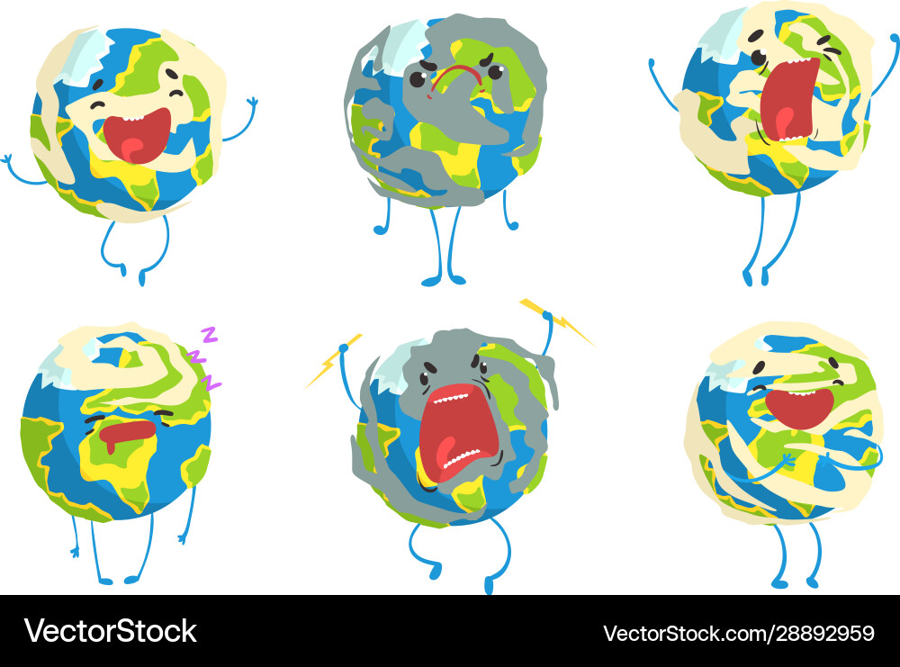 Funny earth globe in different situations Vector Image