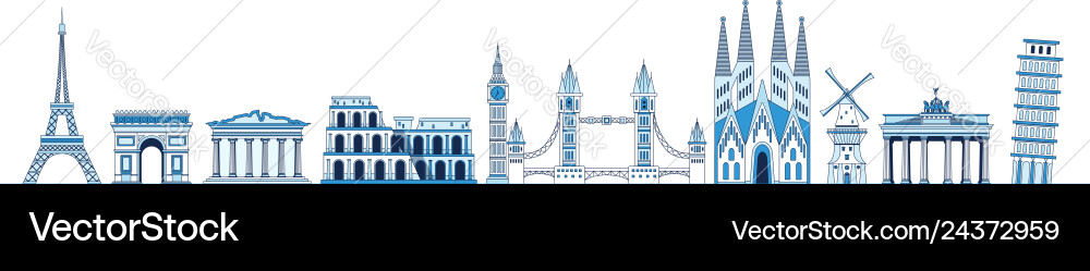 Line art set european monuments and landmarks Vector Image
