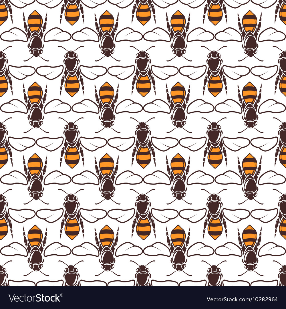 Bees seamless pattern over white Royalty Free Vector Image