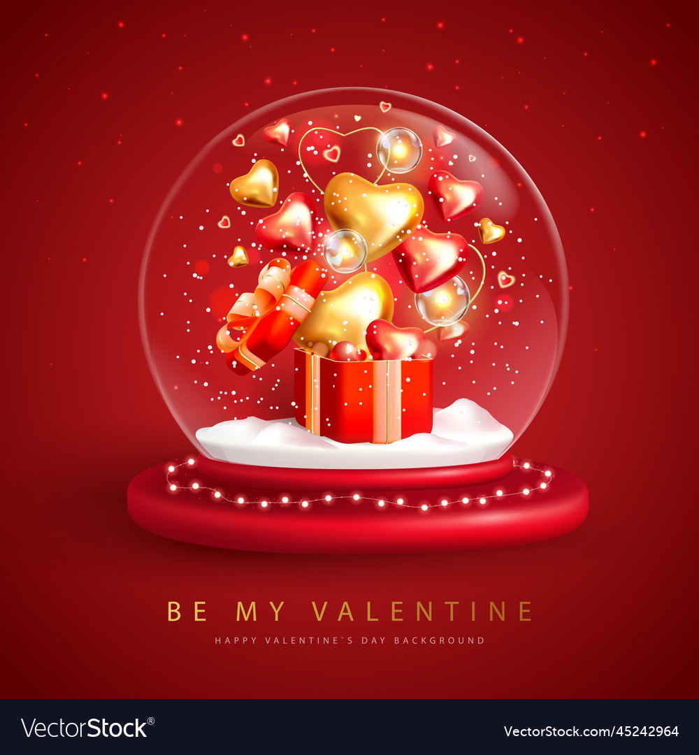 Valentines day poster with love heart and gift box