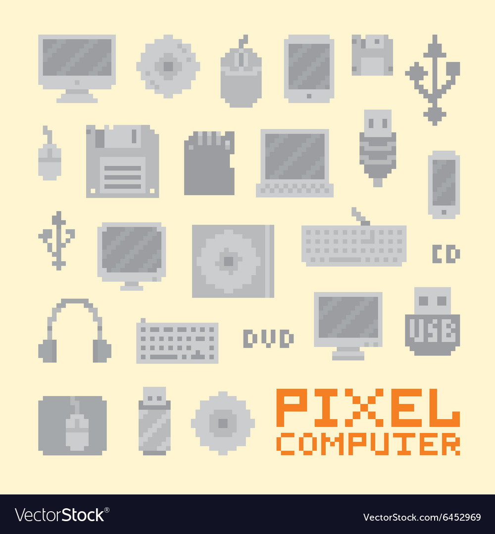 Pixel art isolated computer objects set Royalty Free Vector