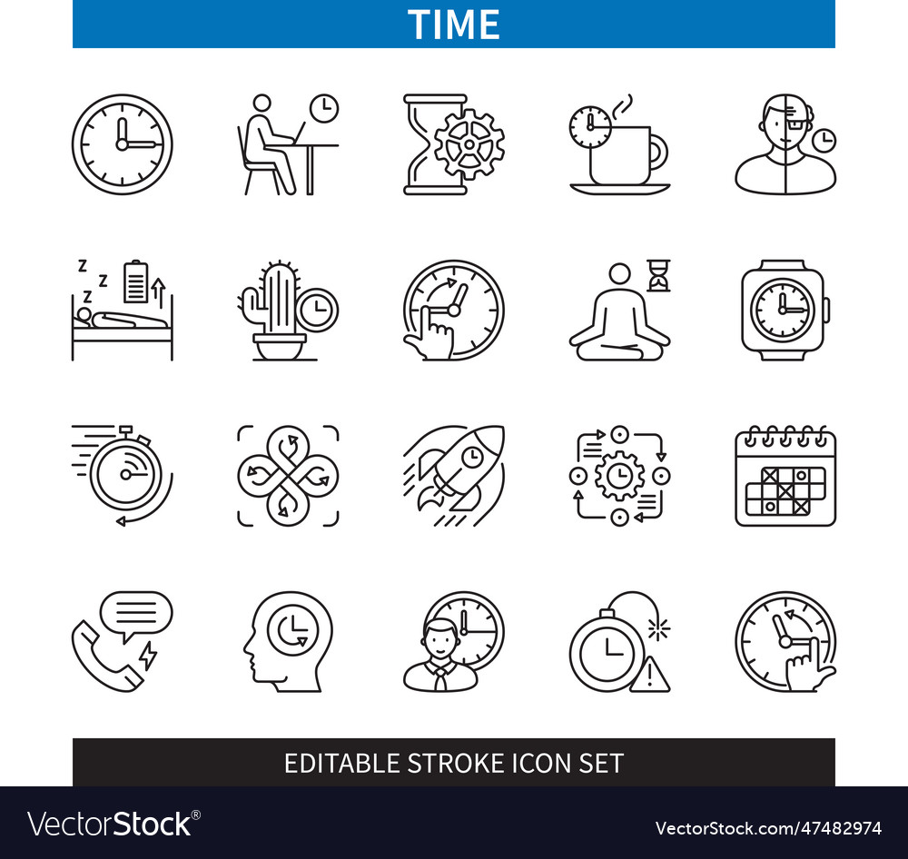 Time editable stroke icon set Royalty Free Vector Image