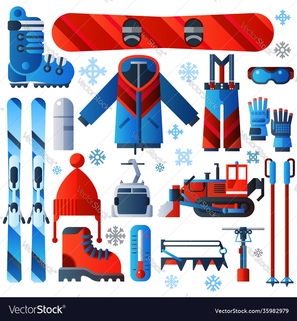 Flat color isolated skiing icons Royalty Free Vector Image