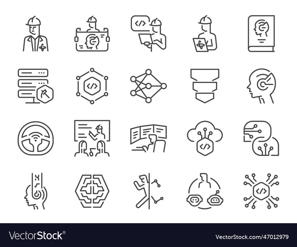 Machine learning engineer icon set Royalty Free Vector Image