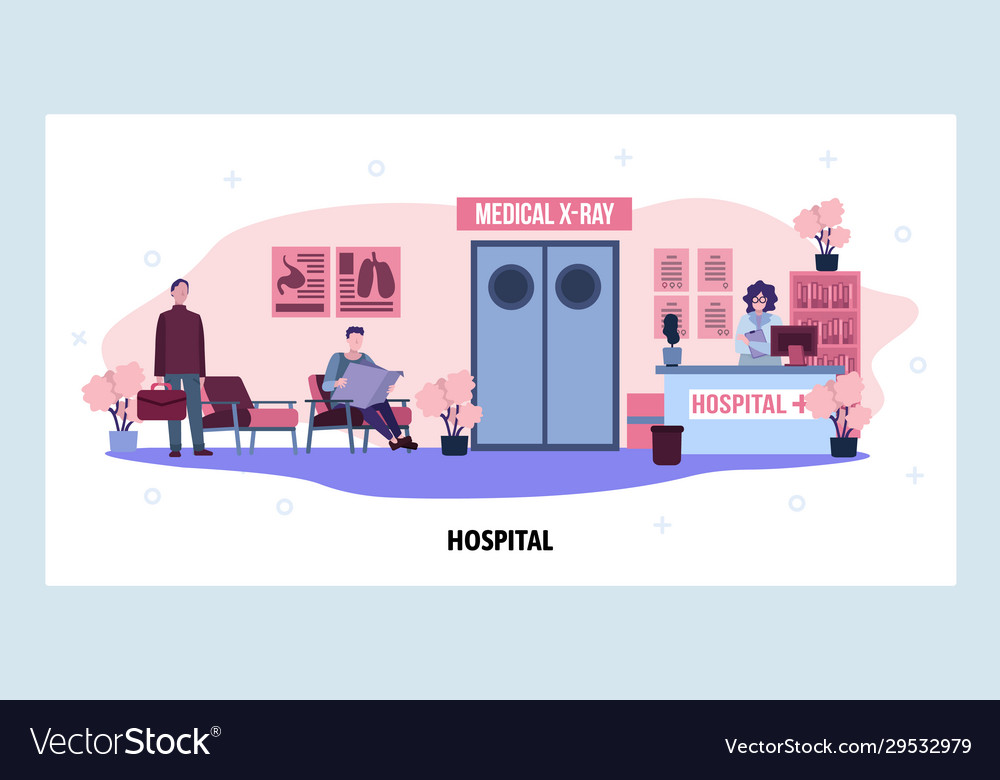 Patients waiting for doctor in front x-ray room Vector Image