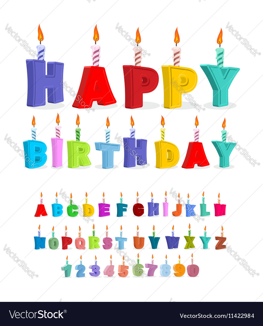 Birthday font letters and candles celebratory Vector Image