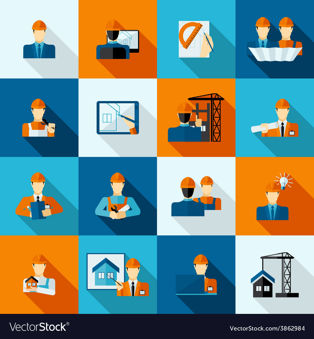Engineer icons flat Royalty Free Vector Image - VectorStock