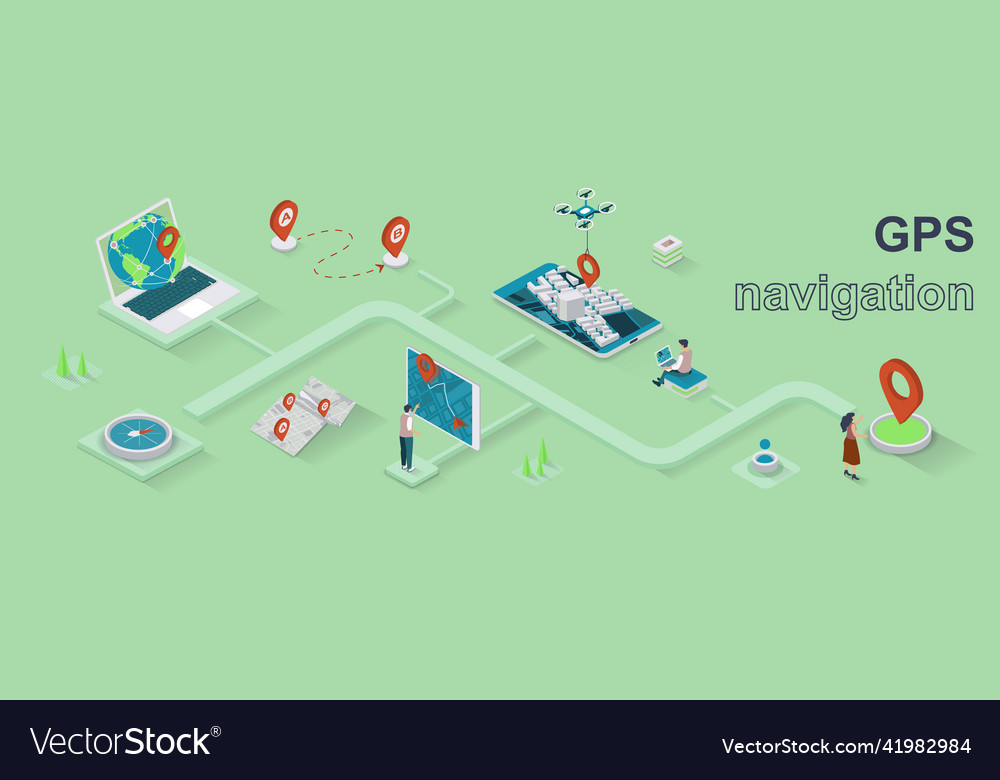 Gps navigation concept 3d isometric web banner Vector Image