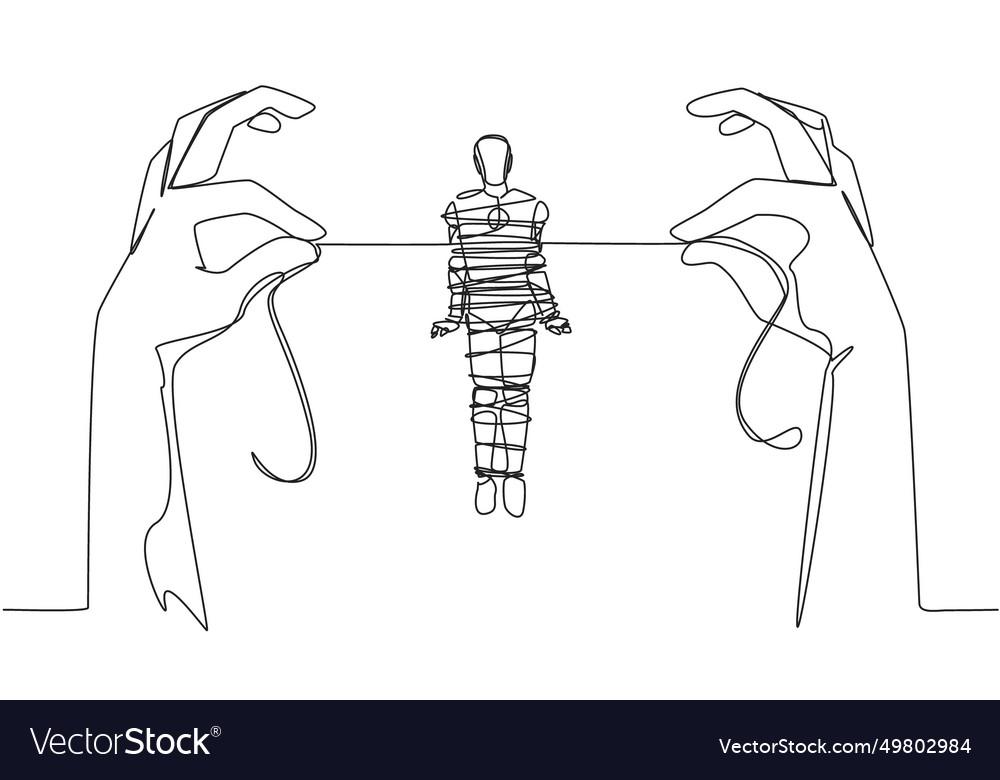 Single Continuous Line Drawing Robot Standing Vector Image