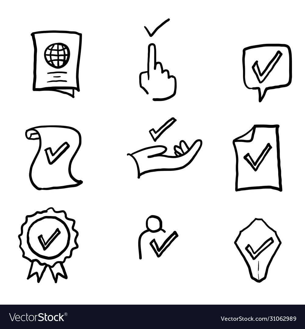 Hand drawn set approve related line icons Vector Image