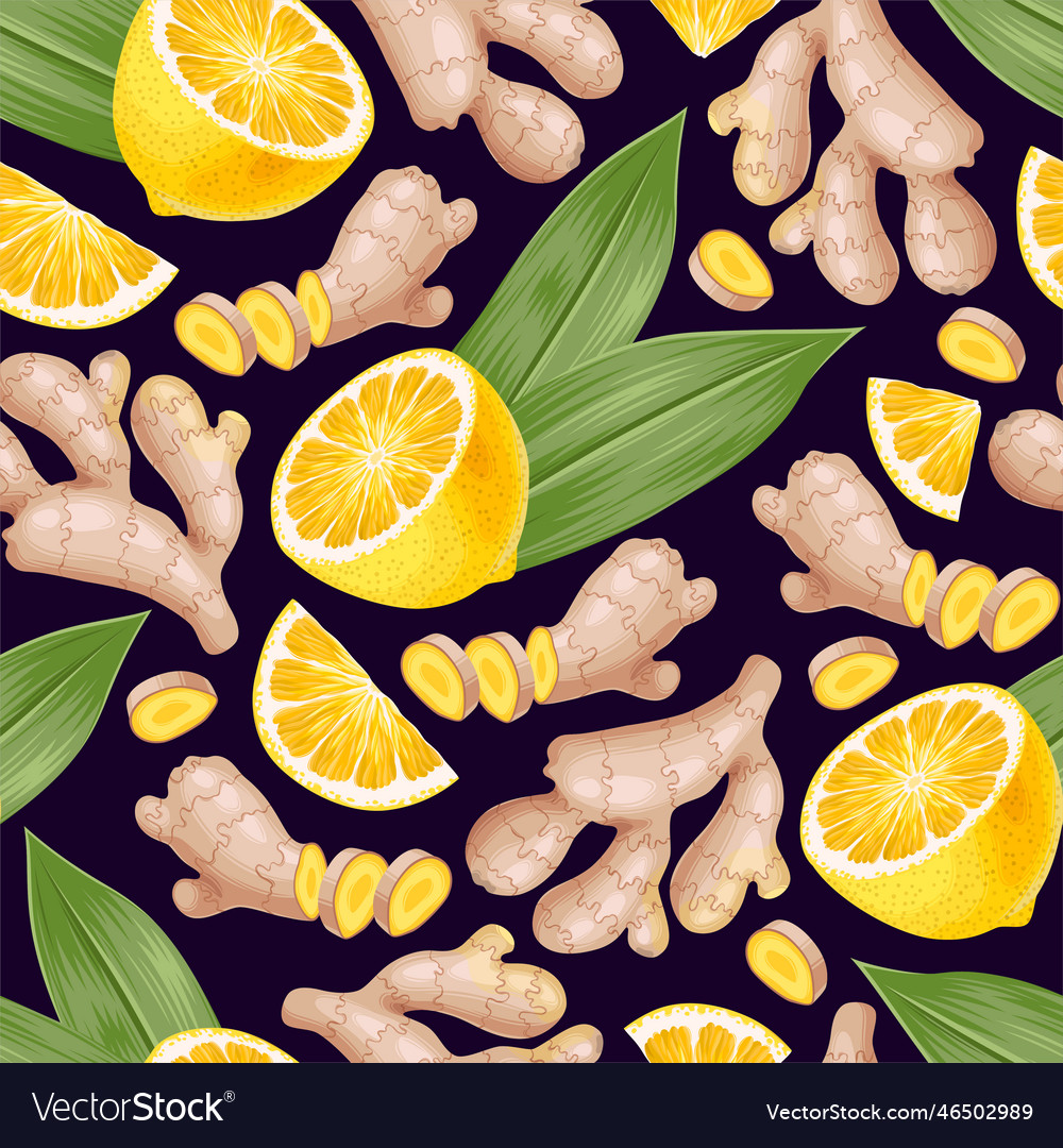 Seamless pattern with ginger and lemon Royalty Free Vector