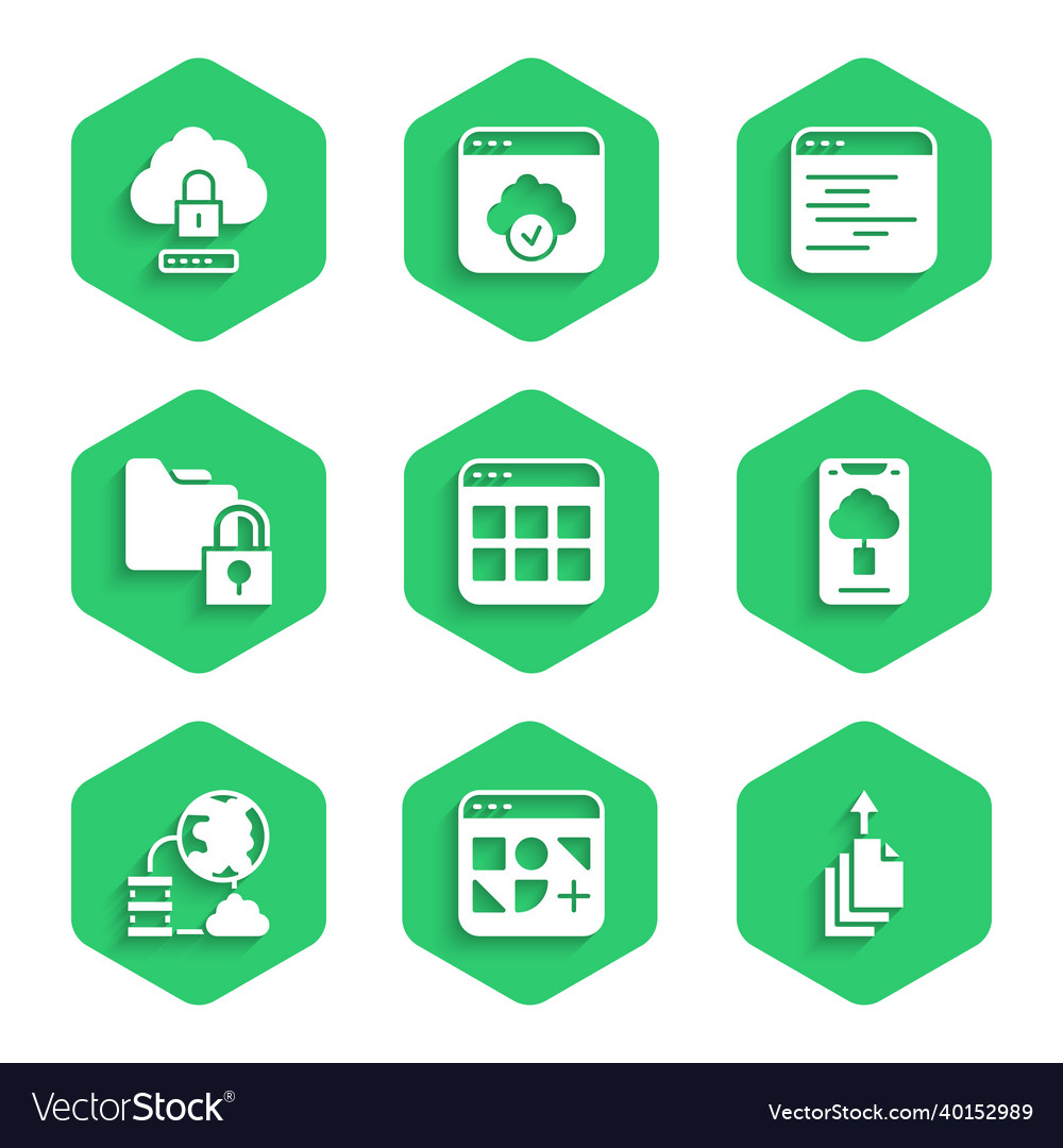 Set browser files different data export cloud Vector Image