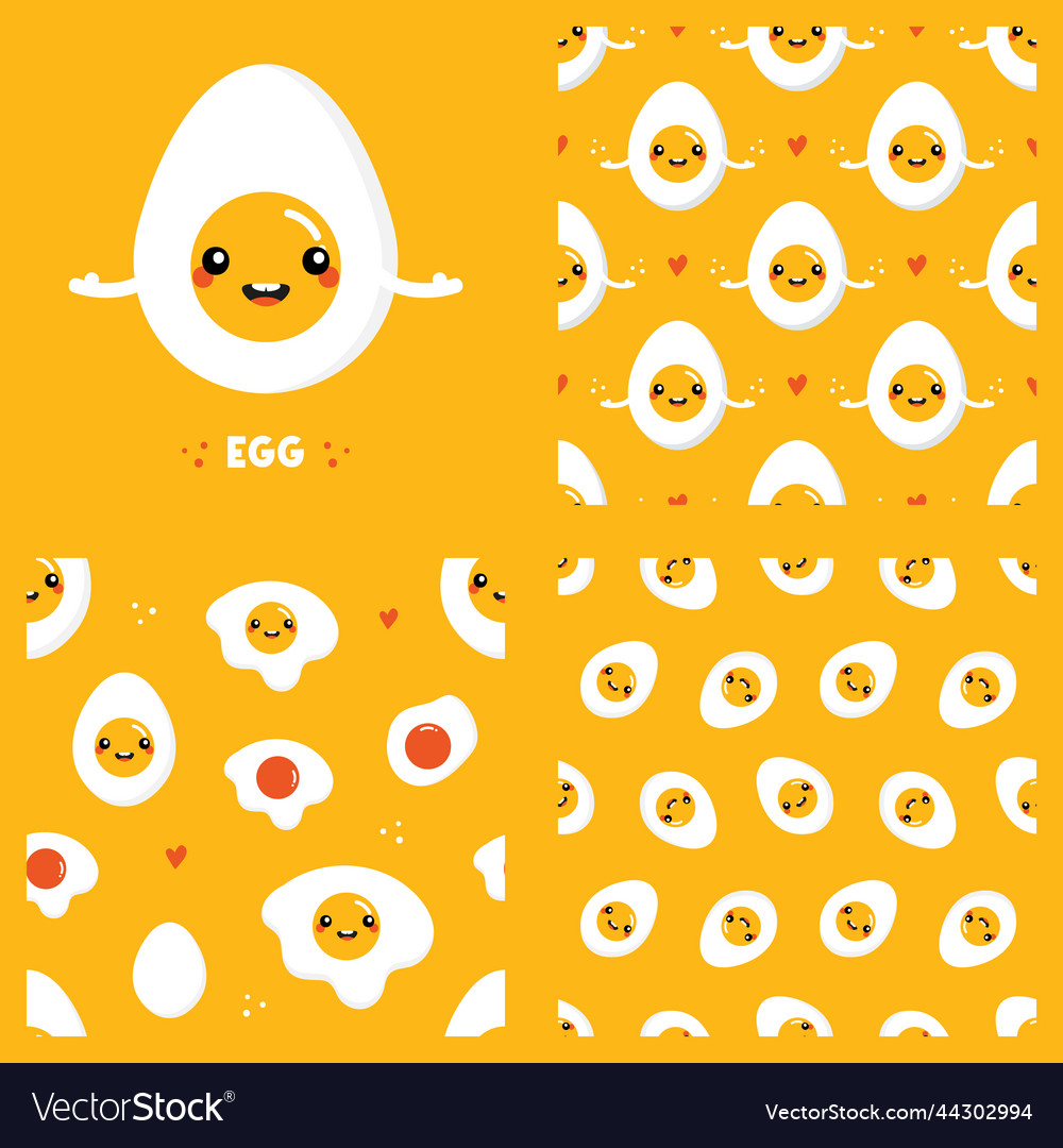 Egg character and three patterns set Royalty Free Vector