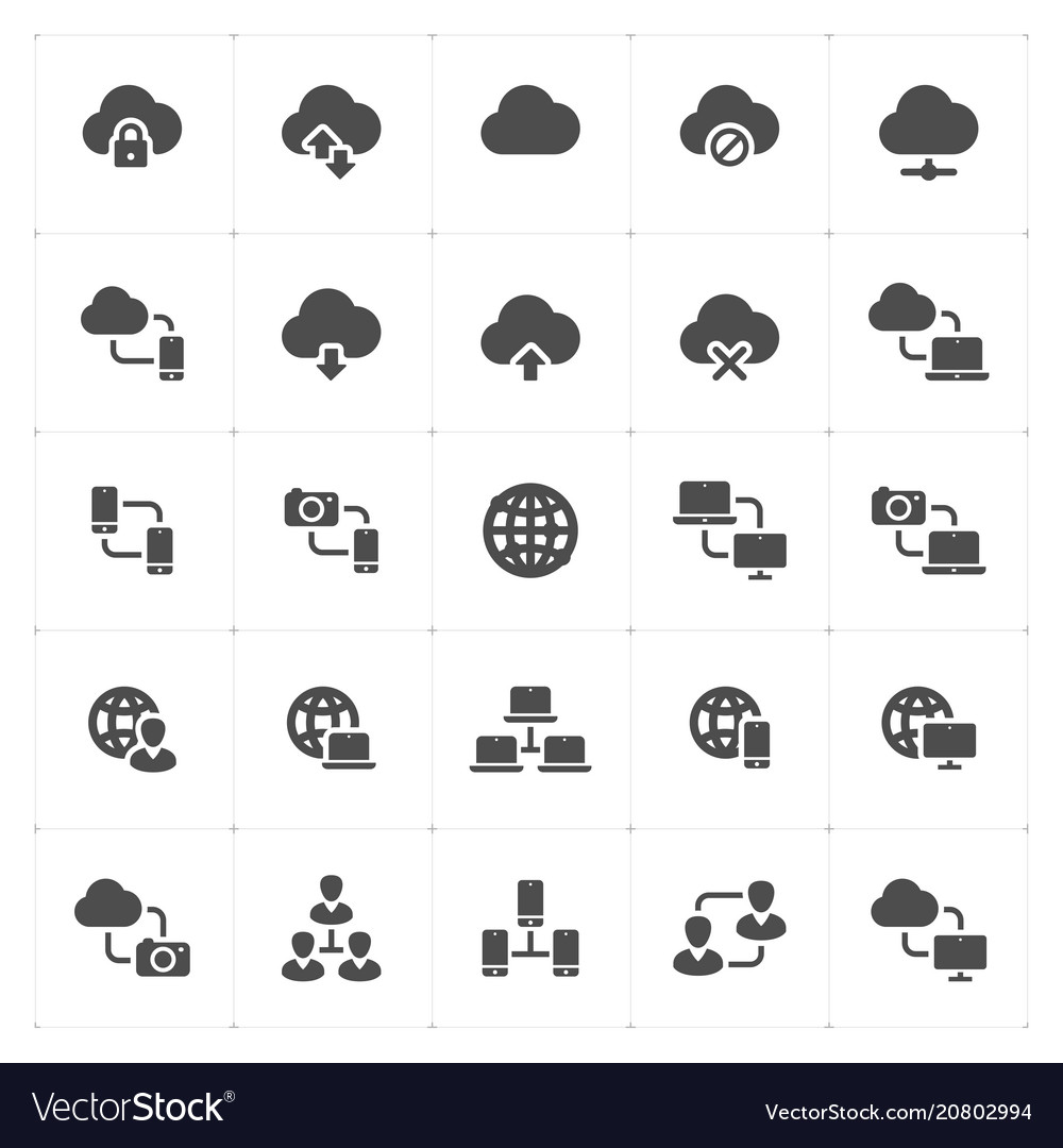Icon set - network and connectivity solid Vector Image