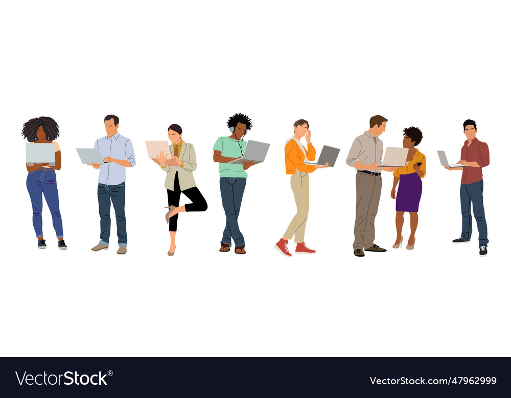 Business people working at laptop isolated Vector Image