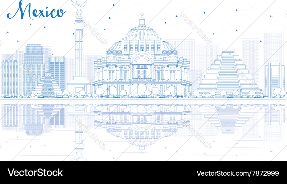 Outline Mexico skyline with blue buildings Vector Image